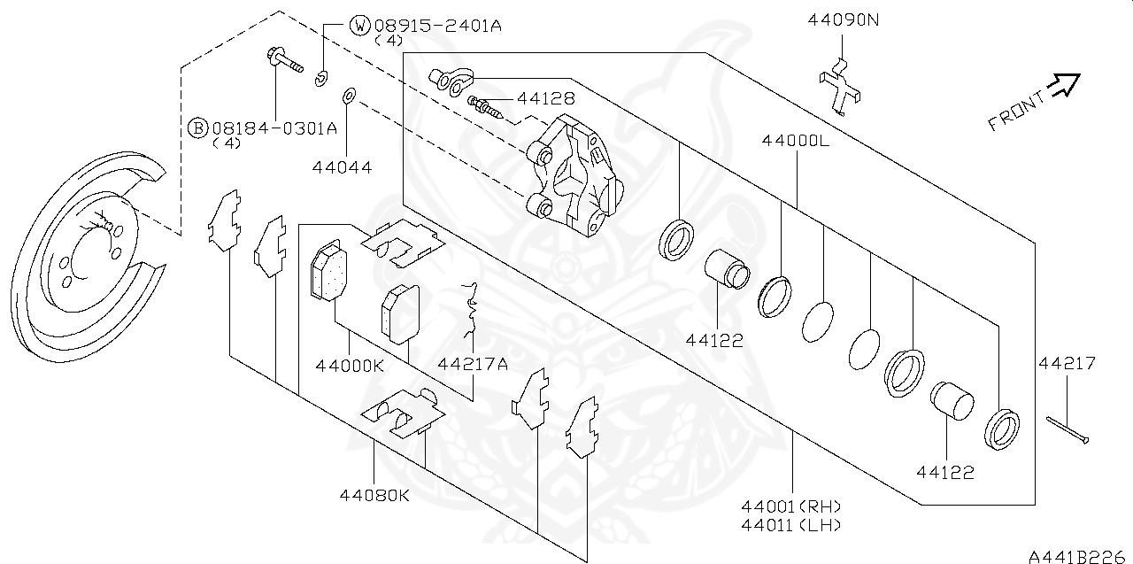 44001-43P00 - Nissan - Brake Caliper, Rear Right w/o Pad & Shim ...