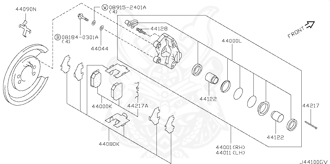 44001-43P00 - Nissan - Brake Caliper, Rear Right w/o Pad & Shim ...