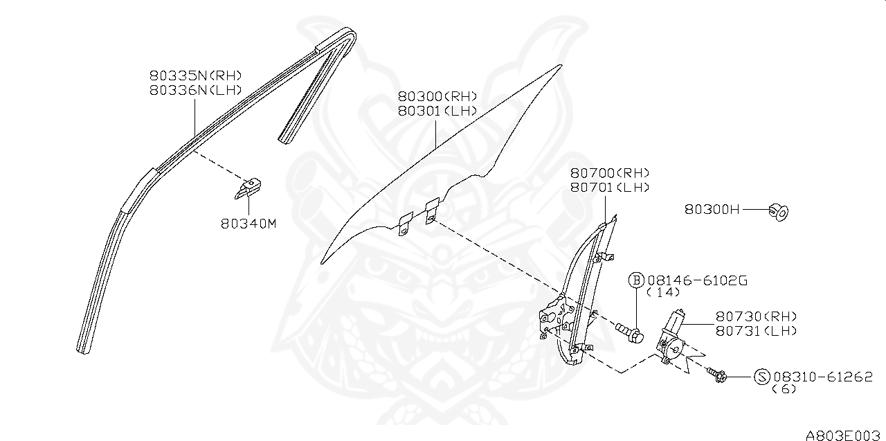 80330-AA000 - Nissan - Glass Run Rubber, Front Door Rh - Nengun Performance