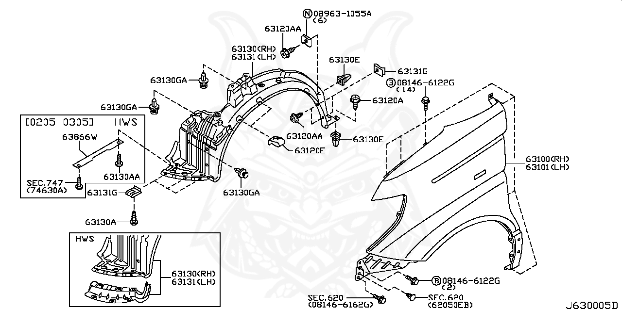63848-9Y000 - Nissan - RR fender liner retainer Right - Nengun Performance