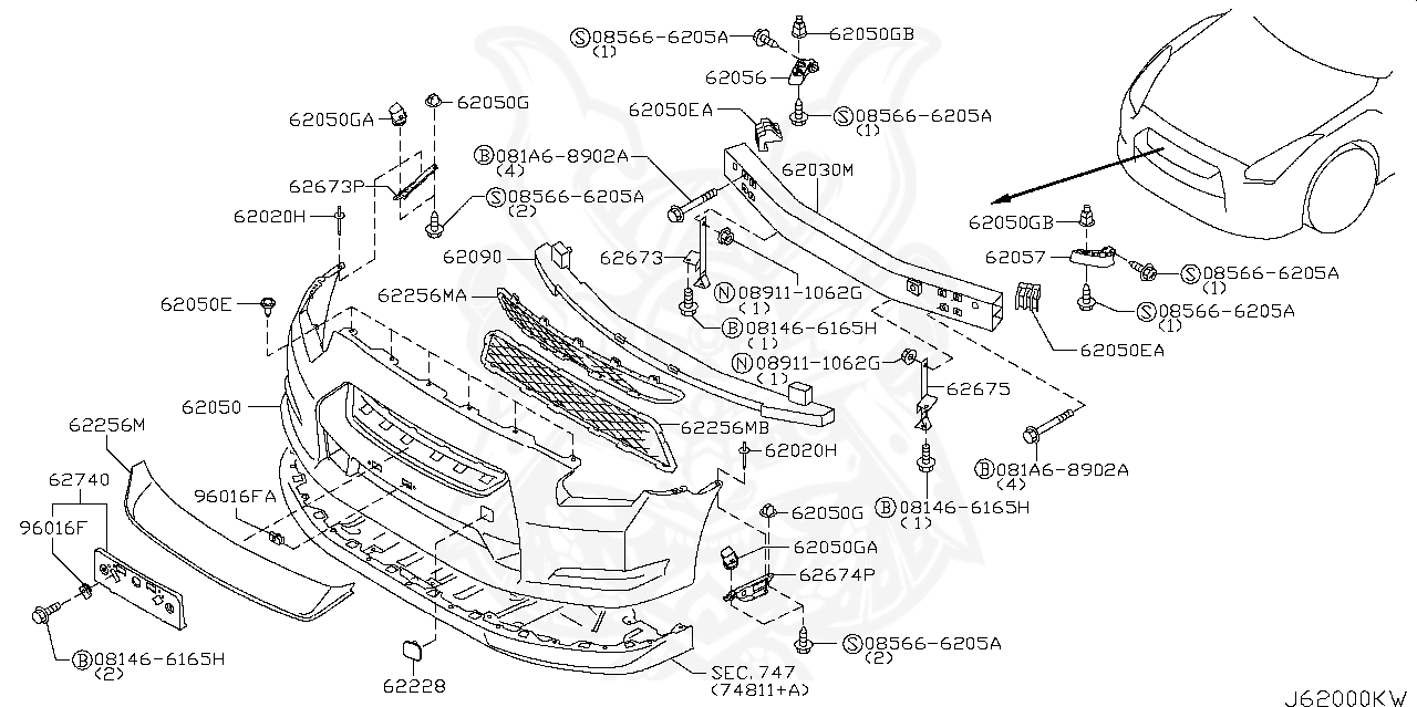62059-JF00A - Nissan - Stiffener, Front Bumper - Side Lh - Nengun ...