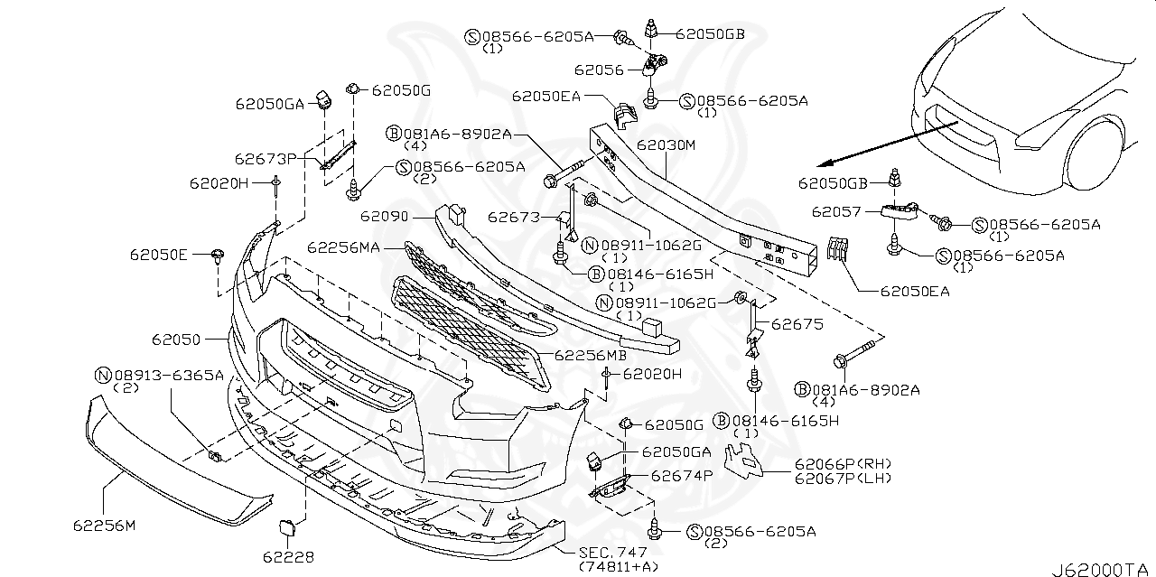62059-JF00A - Nissan - Stiffener, Front Bumper - Side Lh - Nengun ...