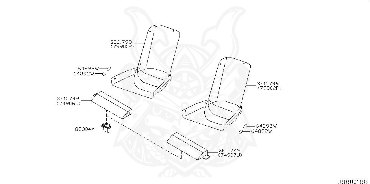 64891-W5000 - Nissan - Fastener Front Door Inside - Nengun Performance