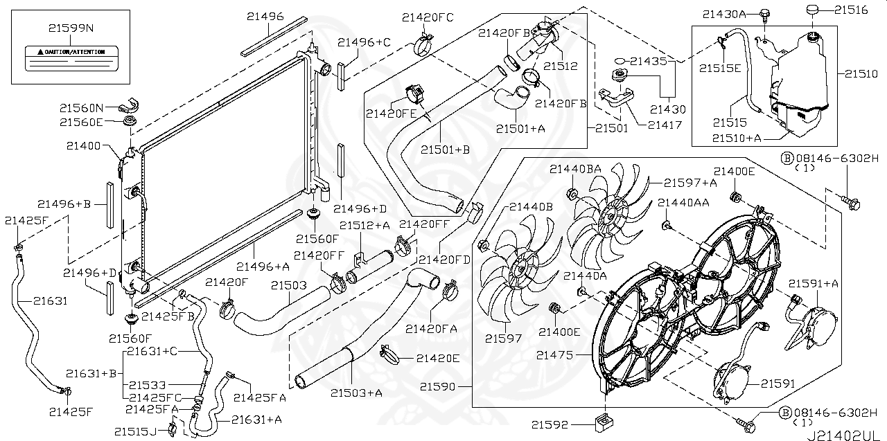 21599-C999A - Nissan - Label, Caution Motor Fan - Nengun Performance
