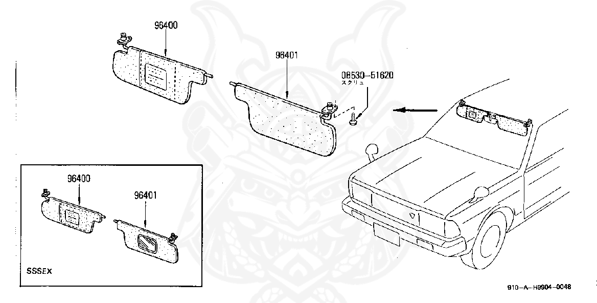 96400-W1000 - Nissan - Sun Visor - Assembly, Rh - Nengun Performance