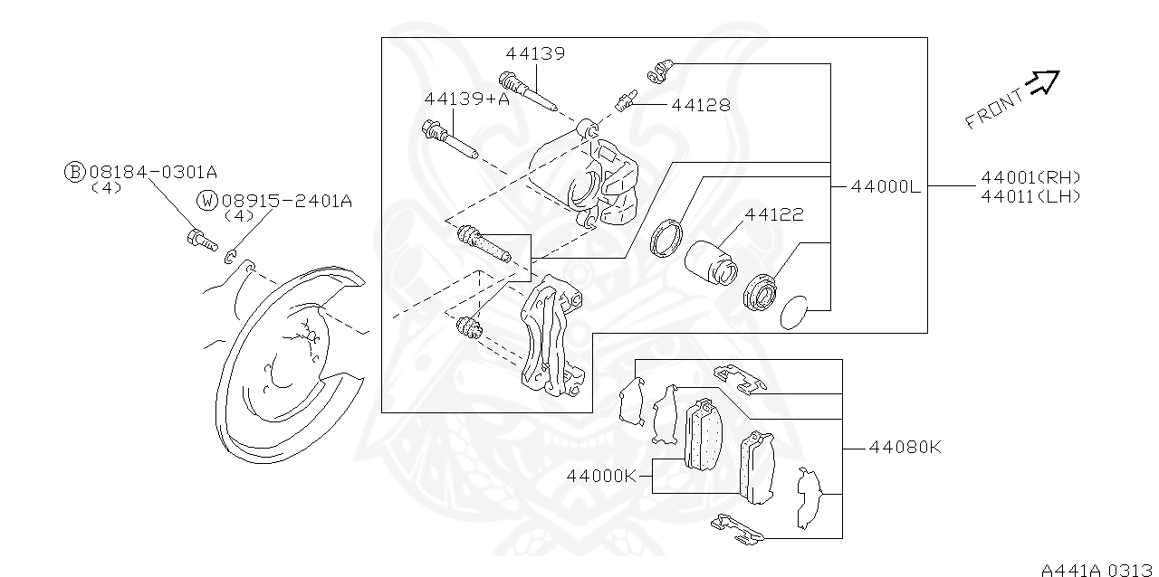 44001-43P00 - Nissan - Brake Caliper, Rear Right w/o Pad & Shim ...