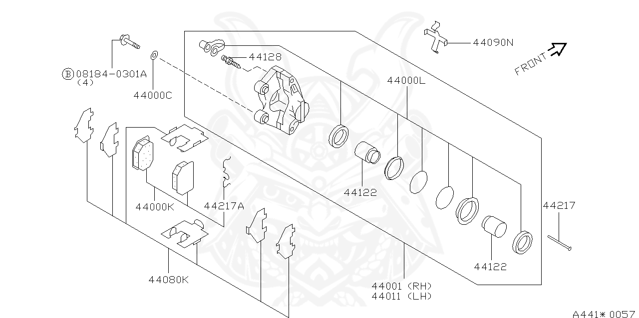 44001-43P00 - Nissan - Brake Caliper, Rear Right w/o Pad & Shim ...