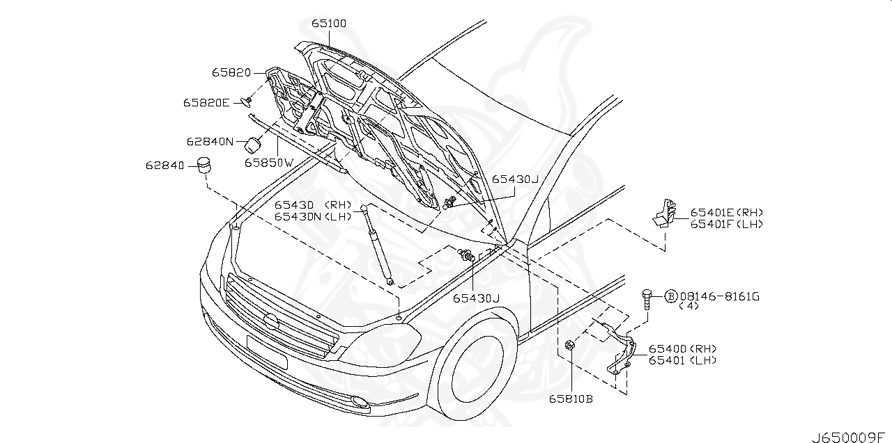 65471-9Y000 - Nissan - Stay Assembly, Hood Lh - Nengun Performance