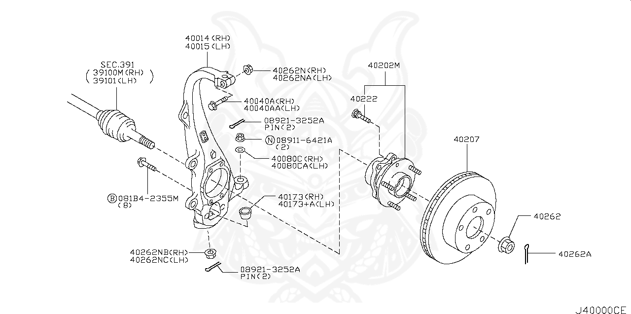 40262-2Y000 - Nissan - Nut, Rock Clear Axle Bearing - Nengun Performance