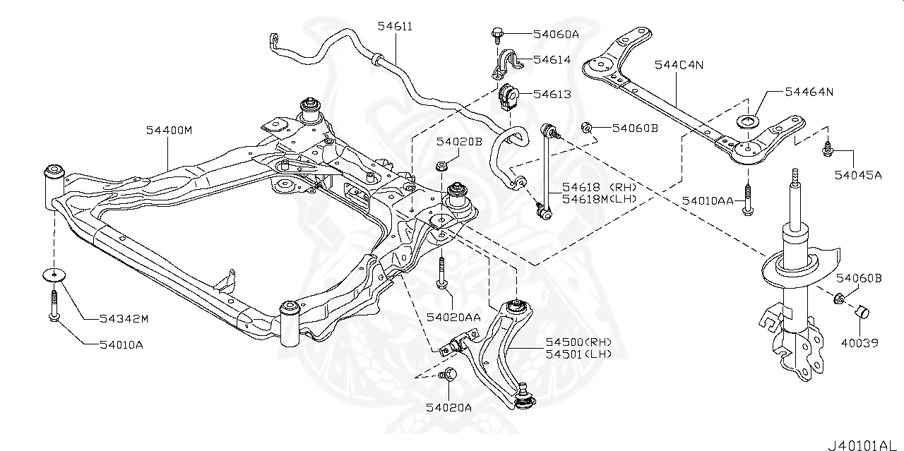 54400-JG000 - Nissan - Member Complete, Front Suspension - Nengun ...