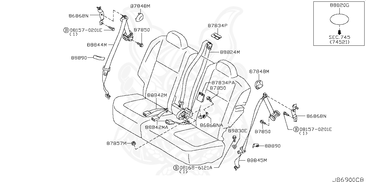 64891-W5000 - Nissan - Fastener Front Door Inside - Nengun Performance