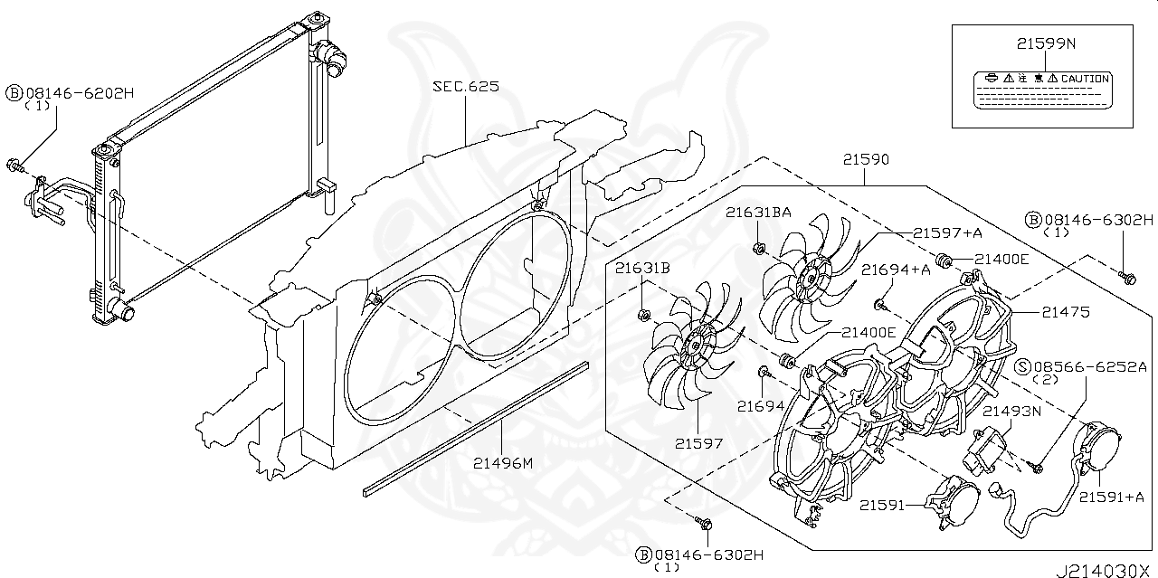 21599-C999A - Nissan - Label, Caution Motor Fan - Nengun Performance