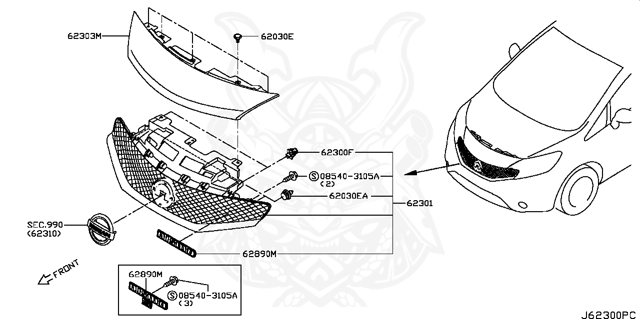 76882-0M060 - Nissan - Clip, Front Grille - Nengun Performance