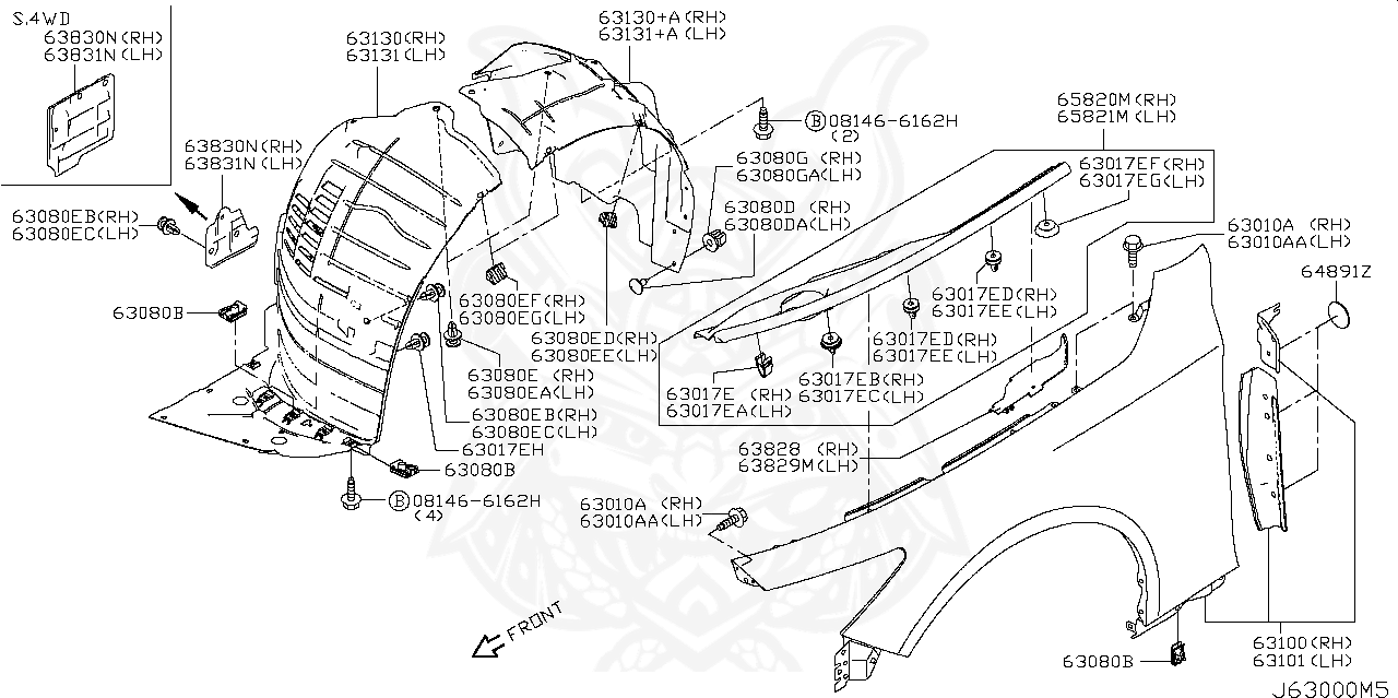 63848-9Y000 - Nissan - RR fender liner retainer Right - Nengun Performance