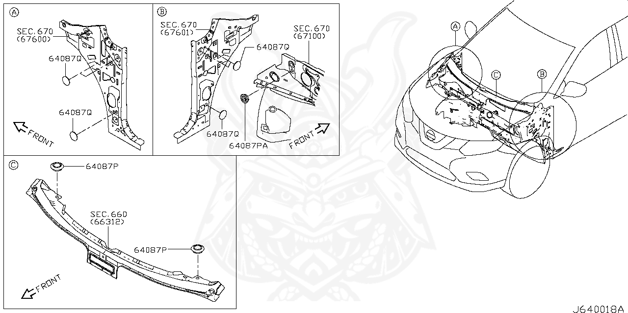 64891-W5000 - Nissan - Fastener Front Door Inside - Nengun Performance