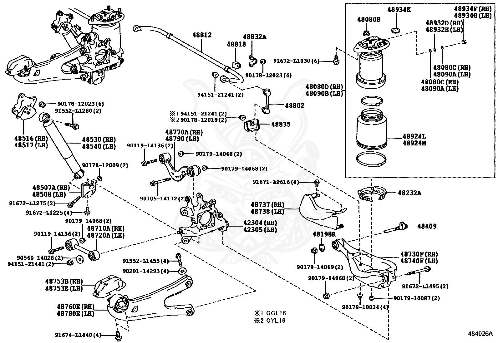 48080-48090 - Lexus - Cylinder Assy, Pneumatic, Rear Rh - Nengun ...