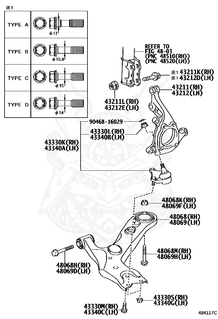 48069-28140 - Toyota - Arm Sub - Assy, Front Suspension, Lower No. 1 Lh ...