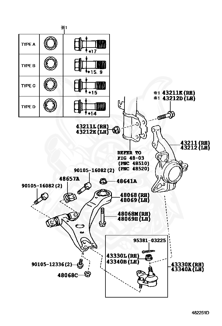 48068-33070 - Toyota - Arm Sub-Assy, Front Suspension, Lower No. 1 Rh ...