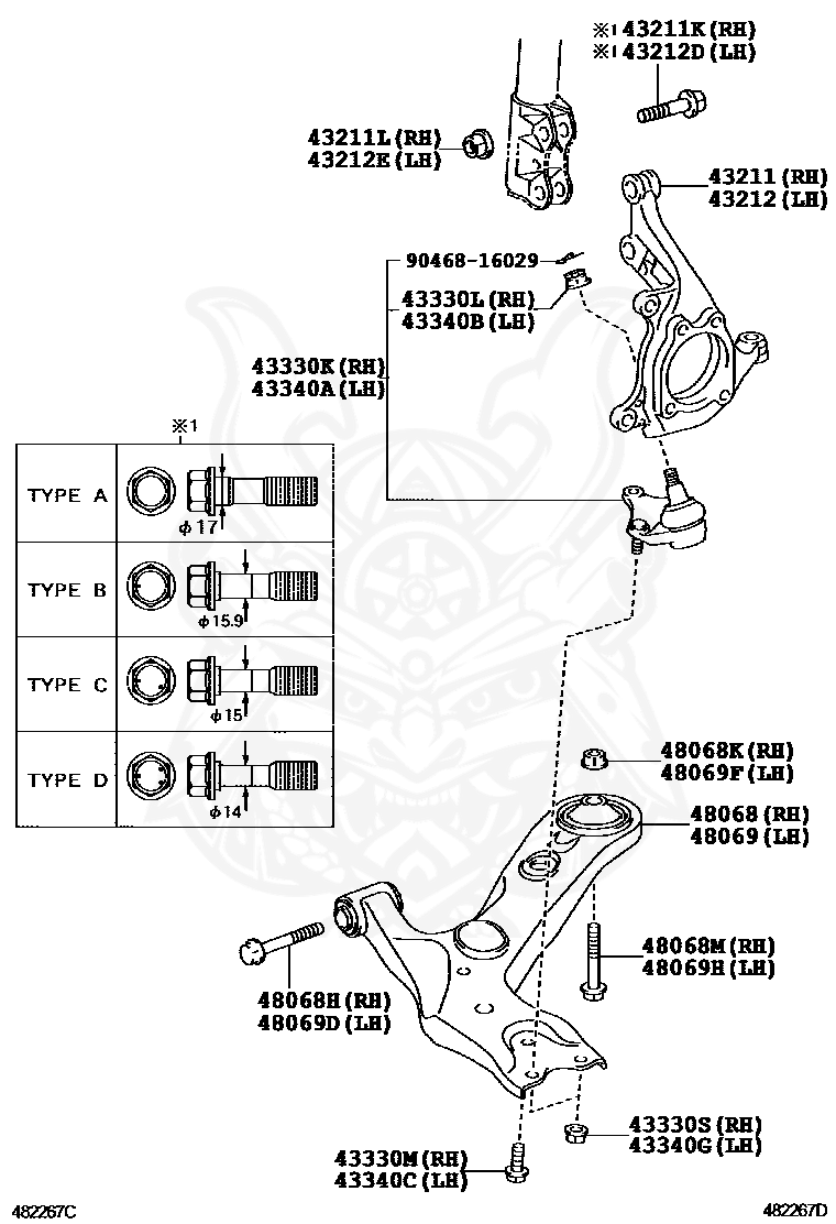 48068-28140 - Toyota - Arm Sub - Assy, Front Suspension, Lower No. 1 Rh ...