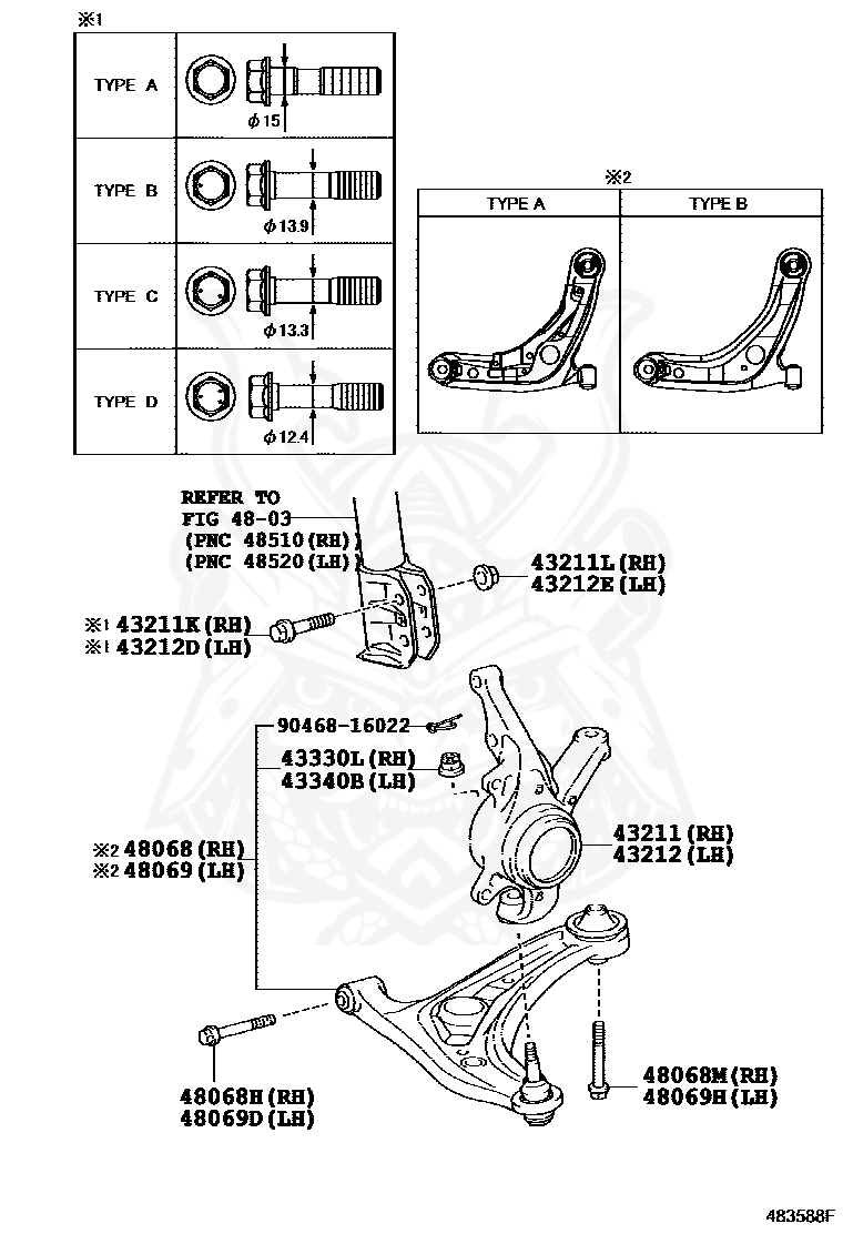 48068-59145 - Toyota - Arm Sub - Assy, Front Suspension, Lower No. 1 Rh ...