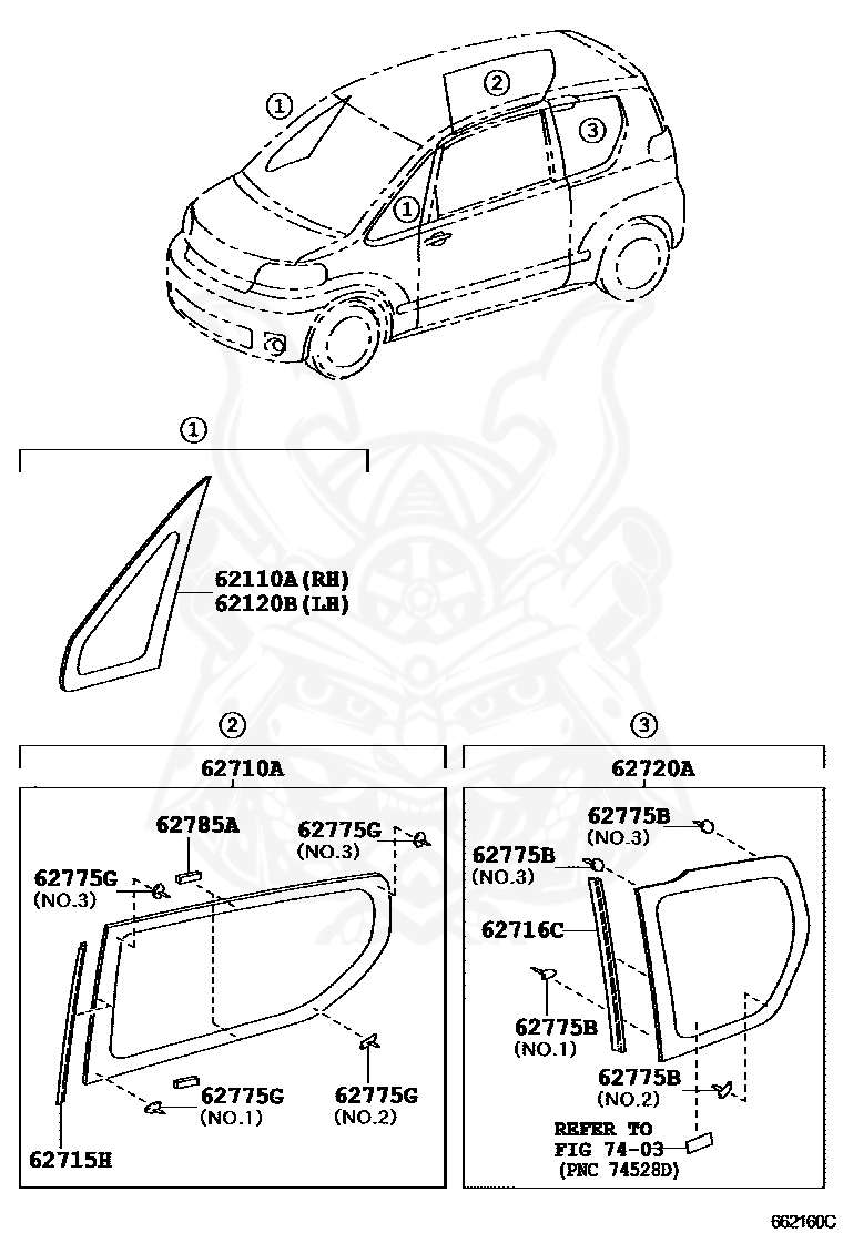 62785-16030 - Toyota - Spacer, Quarter Window Glass - Nengun Performance