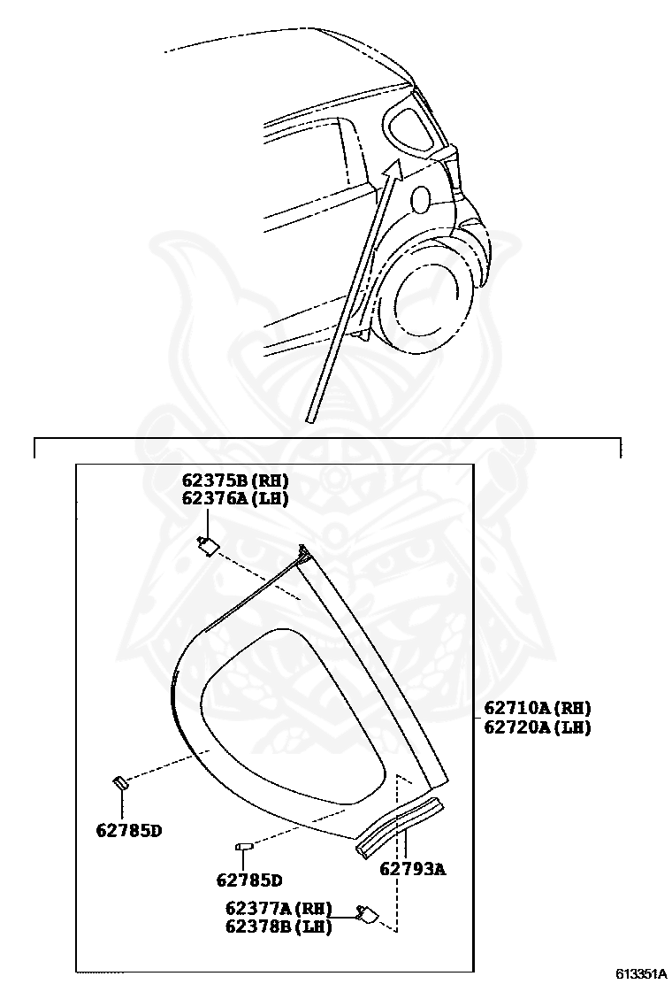 62785-16030 - Toyota - Spacer, Quarter Window Glass - Nengun Performance
