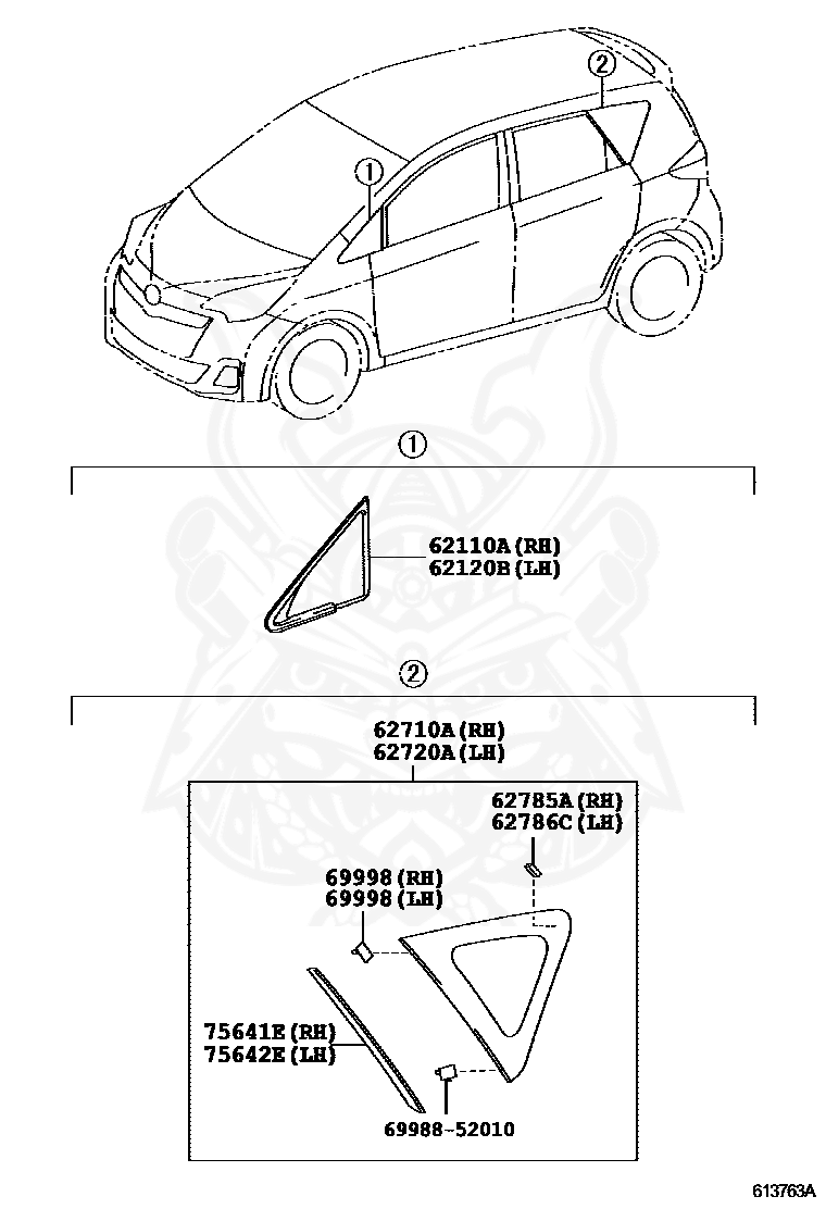 62785-16030 - Toyota - Spacer, Quarter Window Glass - Nengun Performance