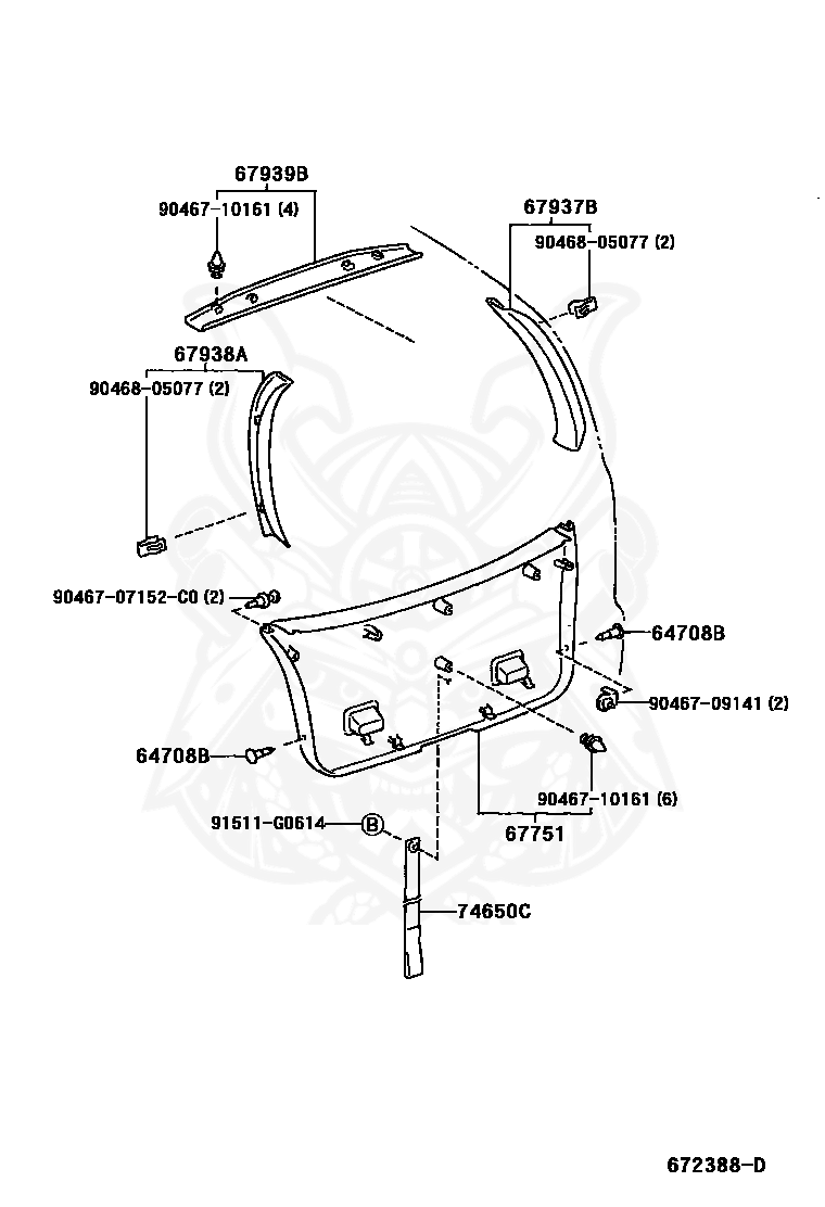 90468-05077 - Toyota - Clip (for Front Body Pillar Garnish) - Nengun ...