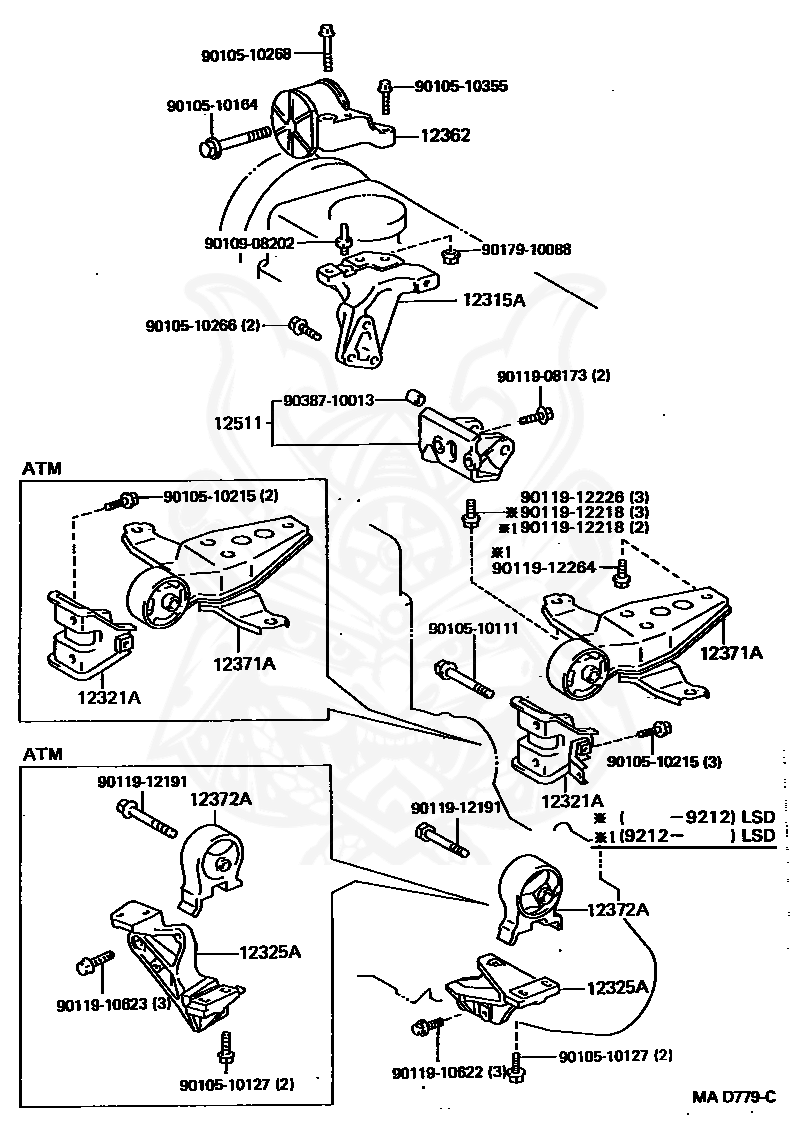 12321-11110 - Toyota - Bracket, Engine Mounting, Rear (for Transverse ...