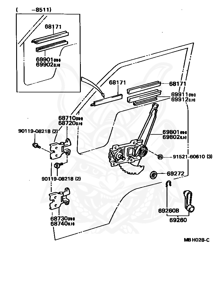 90520-01002 - Toyota - Ring, Shaft Snap (for Front Door Window ...