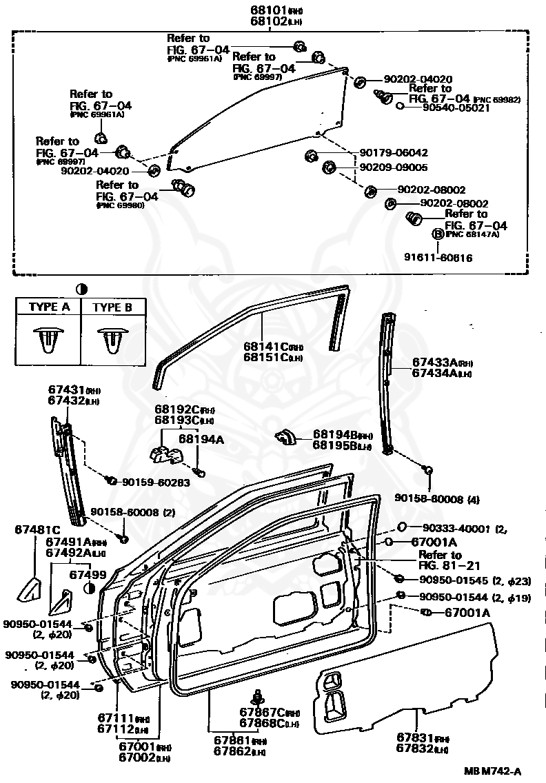67868-30040 - Toyota - Retainer (for Front Door Weatherstrip) - Nengun ...