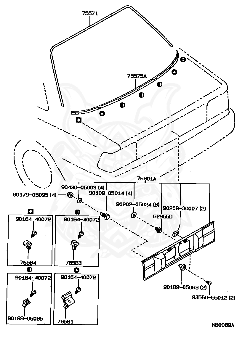 62955-12010 - Toyota - Retainer, Luggage Compartment Door Garnish ...