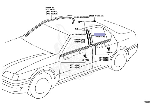 75707-32020 - Toyota - Moulding Sub-assy, Rear Door Window Frame, Rh ...