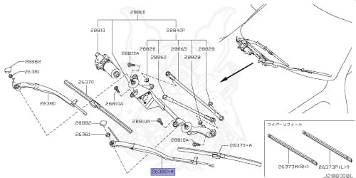 28886-JF00A - Nissan - WINDSHIELD WIPER ARM ASSEMBLY - Nengun Performance