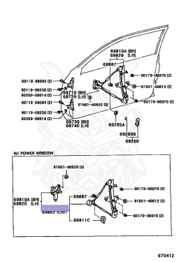 69801-12130 - Toyota - FRONT DOOR WINDOW REGULATOR SUB-ASSY, RH ...