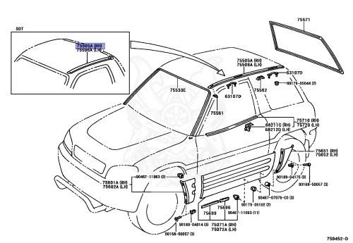 75505-42010 - Toyota - ROOF DRIP SIDE FINISH MOULDING SUB-ASSY, RH ...