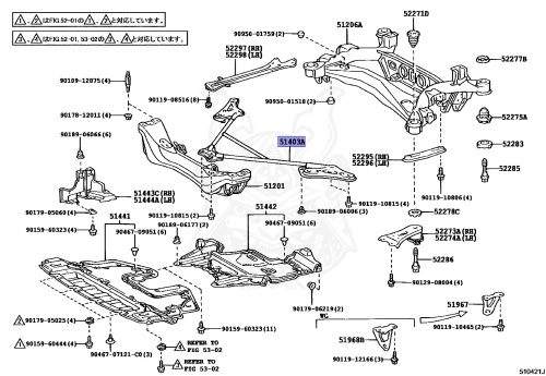 51403-53010 - Toyota - BRACE SUB-ASSY, FRONT SUSPENTION MEMBER, RH ...