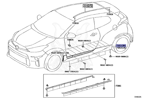 75851-52100-A2 - Toyota - MOULDING, ROCKER PANEL, RH - Nengun Performance