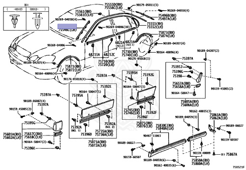 75545-30100 - Toyota - CLIP, ROOF DRIP SIDE FINISH MOULDING, RH ...