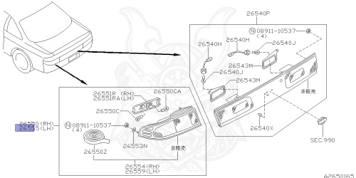 26555-80F25 - Nissan - Rear Combination Lamp Assembly, Lh - Nengun ...