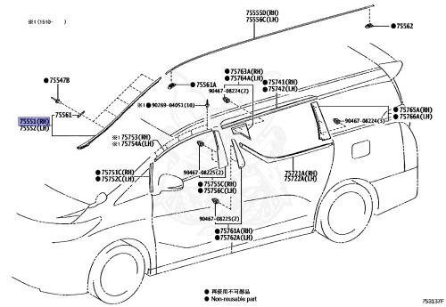 75551-58030 - Toyota - Moulding, Roof Drip Side Finish, Rh - Nengun ...