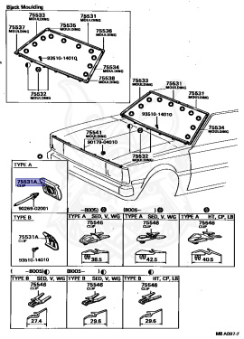 75545-12030 - Toyota - Clip, Windshield Moulding Set, No.1 - Nengun ...
