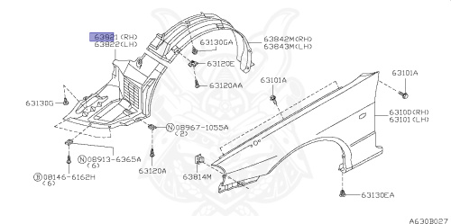 63844-AA000 - Nissan - Protector, Front Fender Front Rh - Nengun ...
