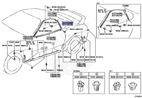 62371-14080 - Toyota - Retainer, Roof Side Rail Weather Strip, Rear Rh ...