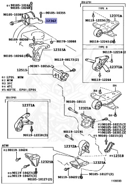 12362-11260 - Toyota - Insulator, Engine Mounting, Rh (for Transverse ...