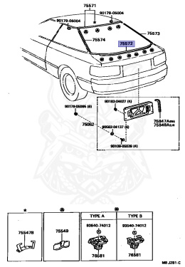 75575-20200 - Toyota - Moulding, Back Window, Outside Lower - Nengun ...