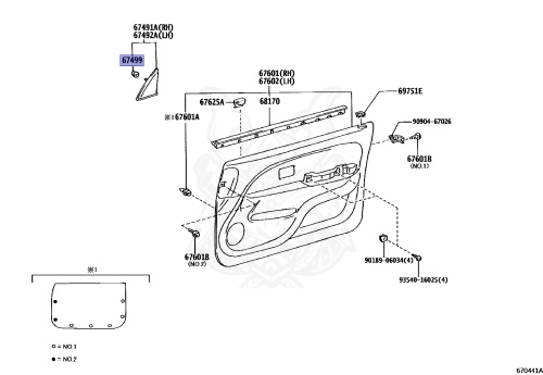 67499-89101 - Toyota - Retainer, Front Door Lower Frame Bracket Garnish ...