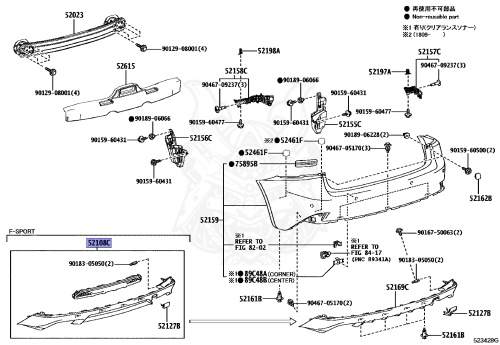 52108-53060 - Lexus - Extension Sub-assy, Rear Bumper, Center - Nengun ...
