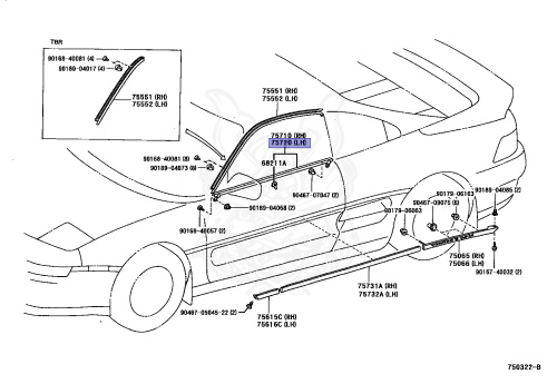 75720-17020 - Toyota - Moulding Assy, Front Door Belt, Lh - Nengun ...