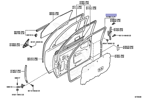 67861-35010 - Toyota - Weatherstrip, Front Door, Rh - Nengun Performance